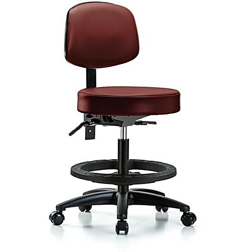 Vinyl Stool with Back - Medium Bench Height with Taupe Supernova Vinyl