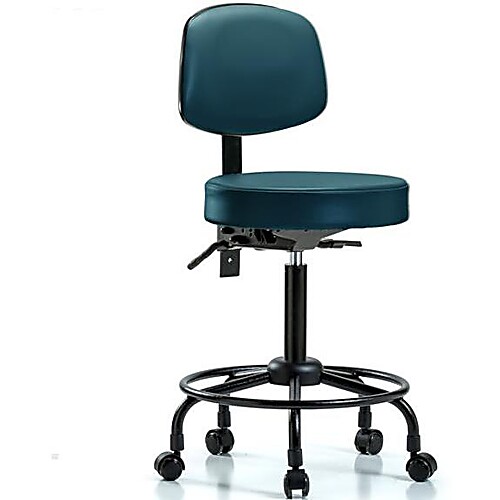Vinyl Stool with Back - Medium Bench Height Marine Blue Supernova Vinyl