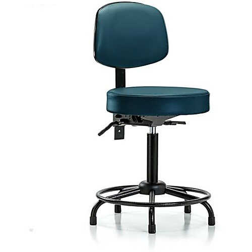 Vinyl Stool with Back - Medium Bench Height Marine Blue Supernova Vinyl