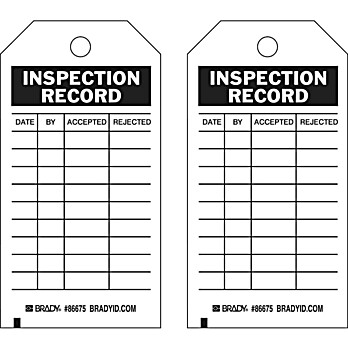Safety Inspection Tag INSPECTION RECORD Paper 5.75 x 3 Black on White ...