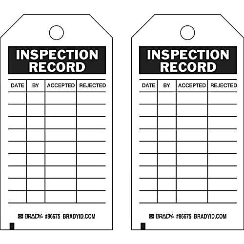 Safety Inspection Tag INSPECTION RECORD Paper 5.75 x 3 Black on White ...