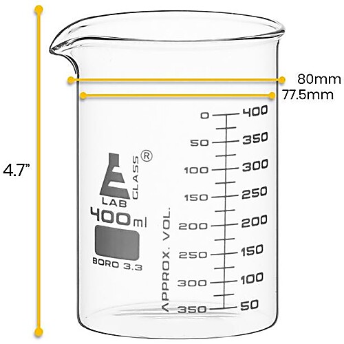Glass Beaker, 400ml, ASTM, Dual Scale