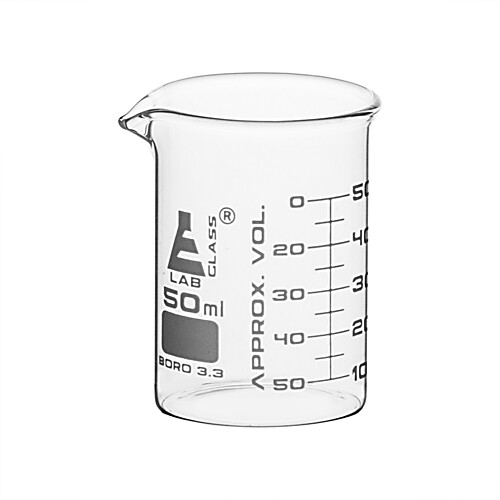 Glass Beaker, 50ml, ASTM, Dual Scale
