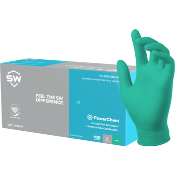 SW® PowerChem® PC-95GR Green 6.2mil Neoprene Exam Gloves