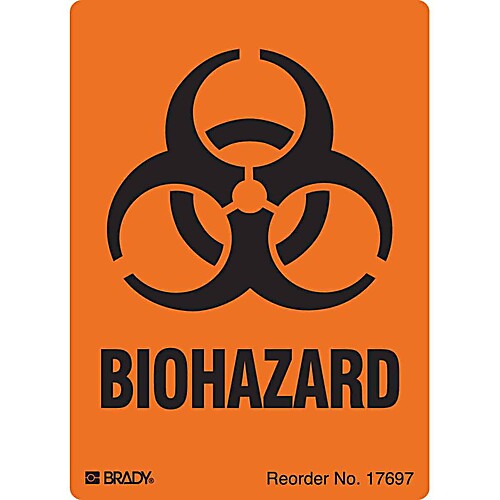 BIOHAZARD, 4" H x 4" W, Black on Orange, Roll of 500 Labels