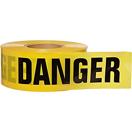 Standard Barricade Tape Roll - Polyethylene, DANGER, Black on Yellow, 3" x 1000'