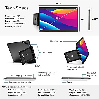 SideTrak® Swivel Pro Touch HD 13.3" Attachable Portable Monitor ...