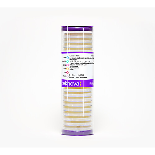 M9 Minimal Salts Agar Plates w/ 1% Glucose, Proline-250, Sterile