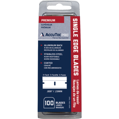 AccuTec PRO Coated Stainless Steel Single Edge Razor Blade, 100 Pack